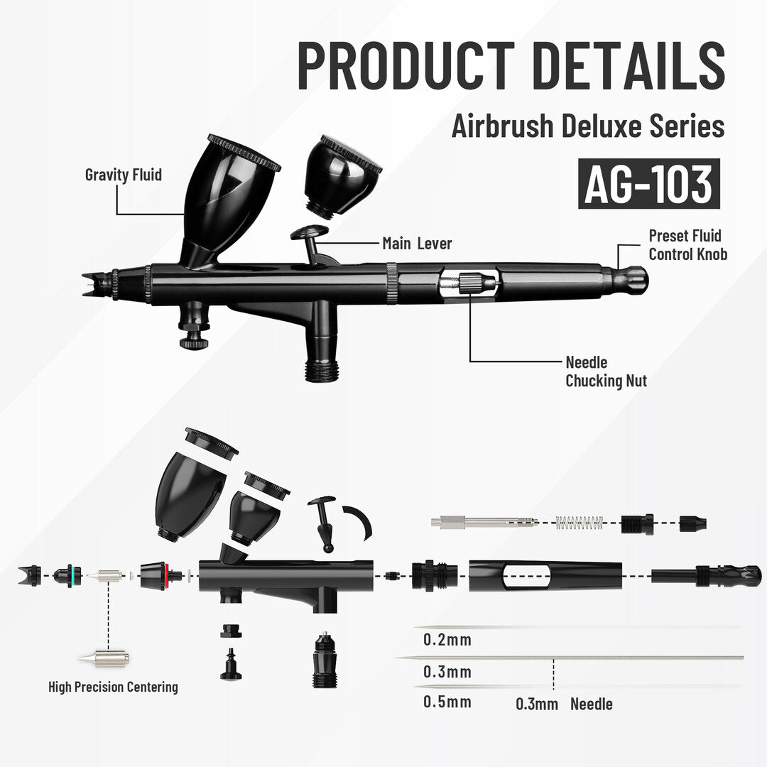 Airgoo High-End & Deluxe Double-Action & Gravity-Type Airbrush AG-103 ...