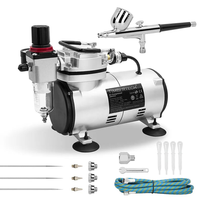 Timbertech airbrush kit with Compressor and double action airbrush pis ...