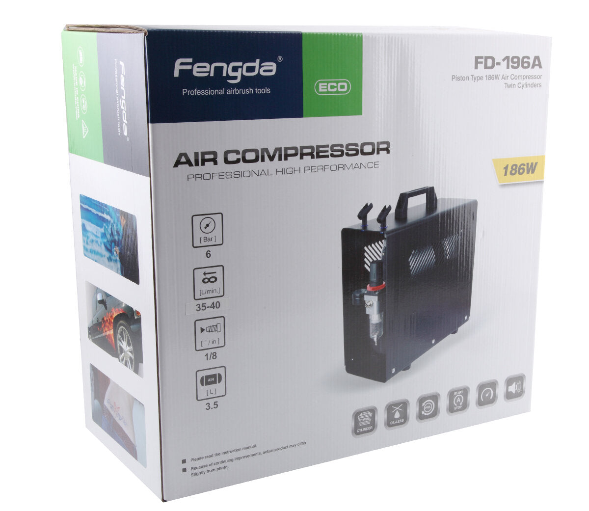 Fengda AS-196A Double piston airbrush mini compressor with air tank an ...
