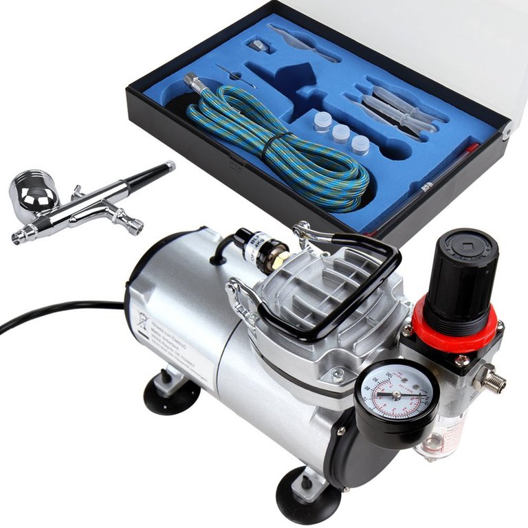 ABPST05 UK-PLUG Timbertech Airbrush Kit with Compressor and Double Act ...